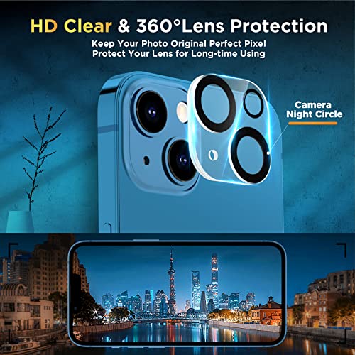 NatuBeau 3 Pack iPhone 13 Screen Protector Tempered Glass with 3 Pack iPhone 13 Camera Lens Protector, 6.1 inch