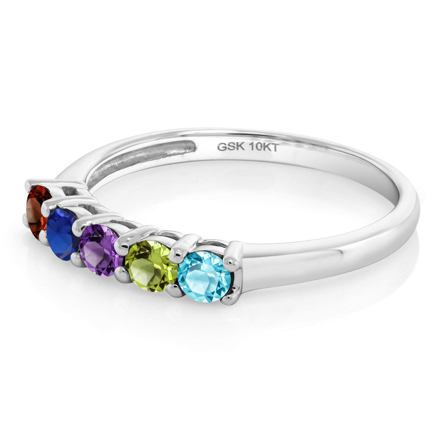 Gem Stone King 10K White Gold Promise Customized and Personalized 5 Gemstone Birthstone For Her Anniversary Band Engagement Flower Blossom Ring For Women (Size 7)