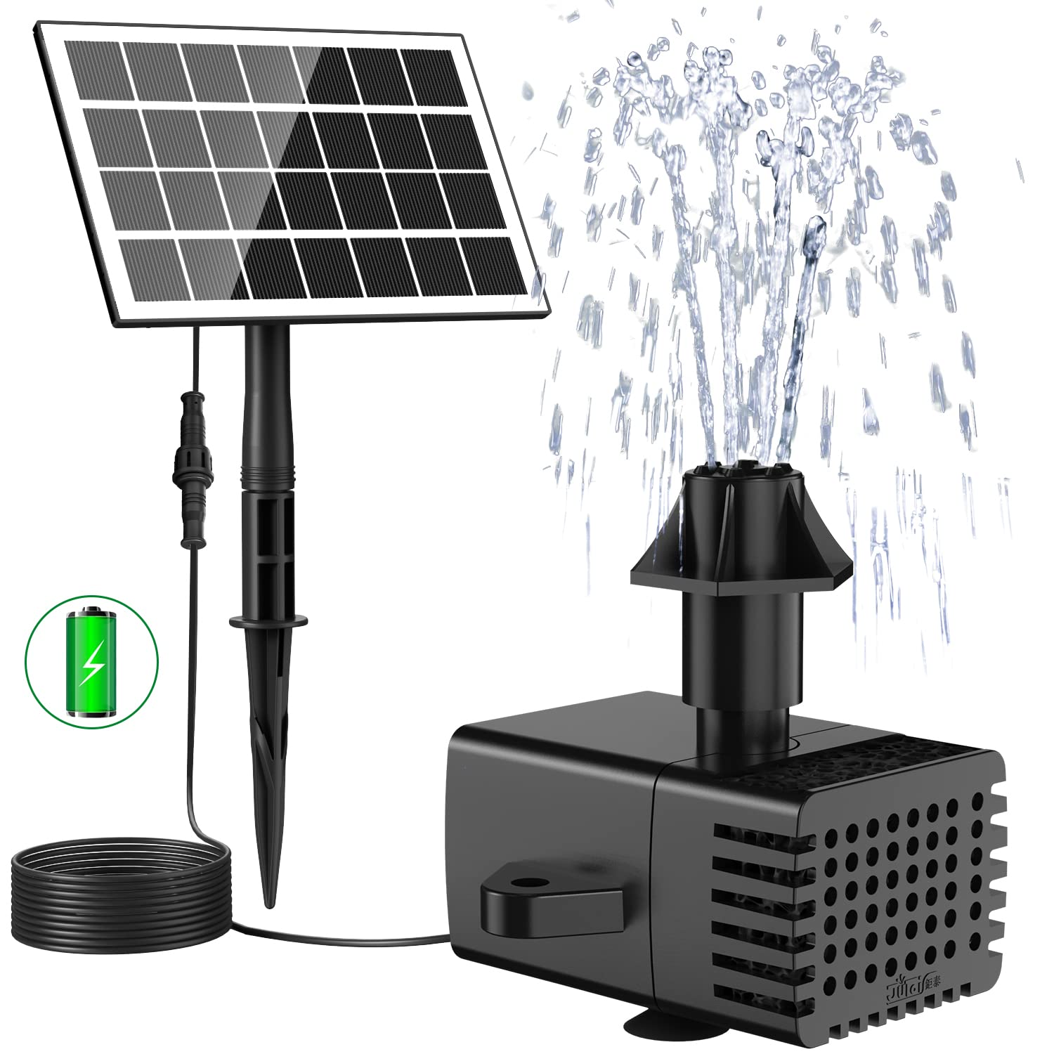 Jutai Solar Fountain Kit with 2000mAH Battery Backup Glass, 3.5W DIY Solar Water Pump with Sucker and Stake, Solar Fountain Pump for Bird Bath, Water Feature,Pond, Outdoor-7 Nozzles,16.4ft Power Cord