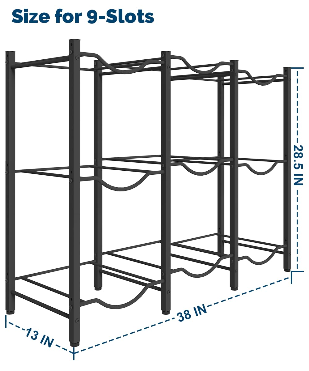 mocomax 5 Gallon Water Jug Rack, Detachable Water Bottle Holder for 9 Bottles, 3 Tier Heavy Duty Water Cooler Jug Rack, Water Bottle Organizer Storage Rack for Kitchen, Office, Living Room, Black