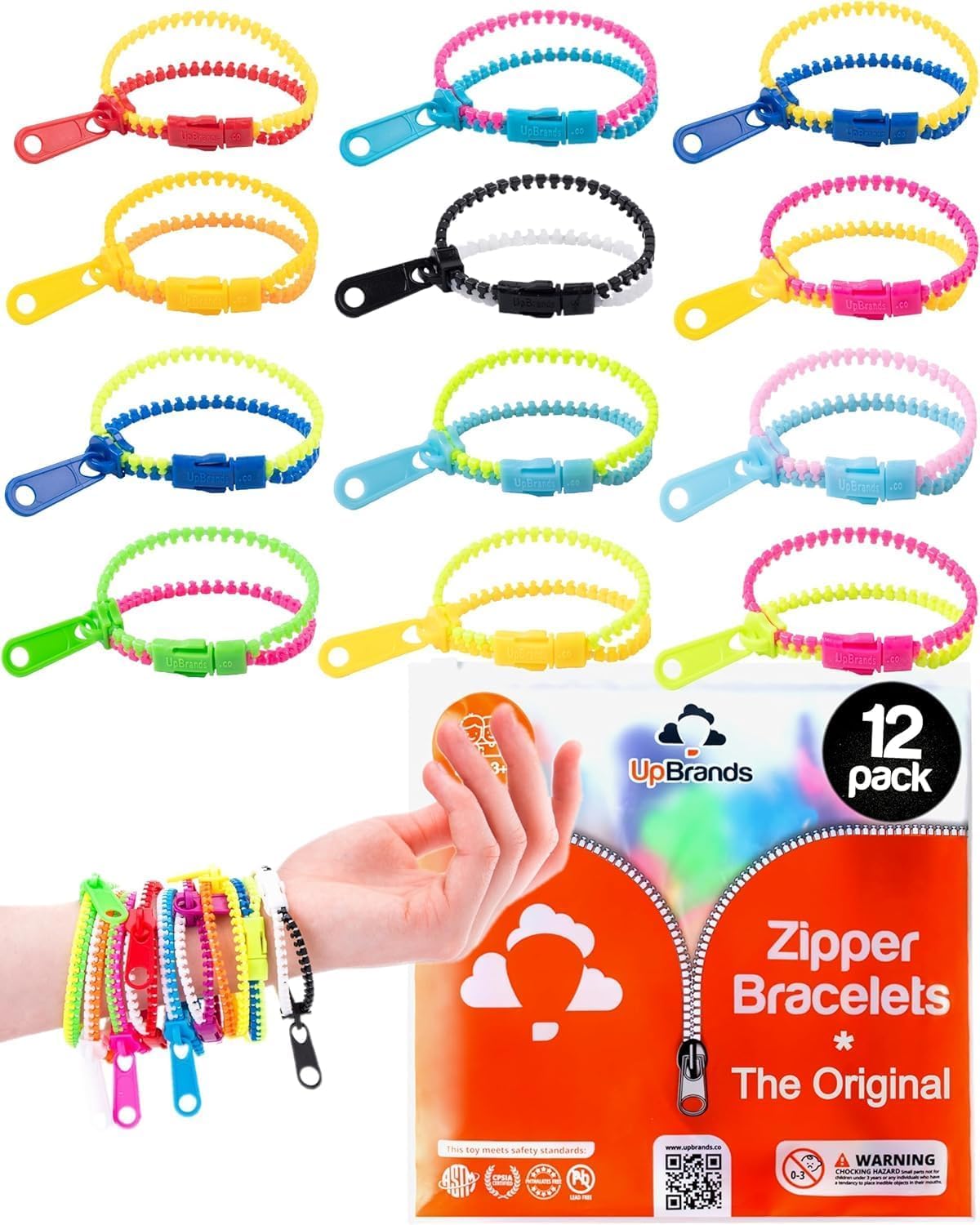 UpBrands Quiet Prizes for Kids Classroom Double Tour Zipper Bracelets, School Rewards, Party Favors for Kids, Goodie Bags, Easter Egg Basket Stuffers (Unicolor)