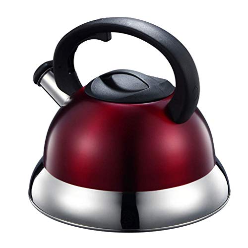 PDGJG Whistling Tea Kettle Modern Red Stainless Steel Whistling Tea Pot for Stovetop,Grip Ergonomic Handle (Red)