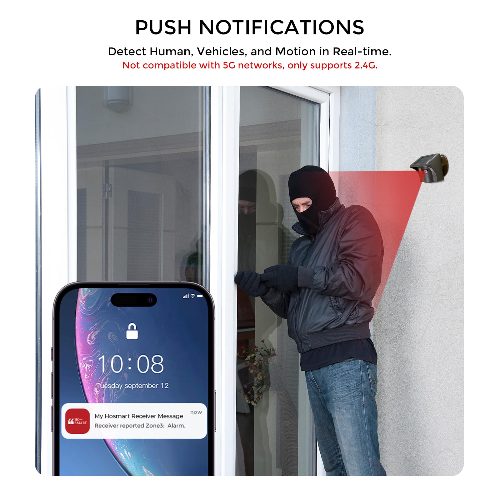 eMACROS Pro 3 Driveway Alarm with Phone App,1/2 Mile Long Range Solar Wireless Driveway Alarm,Outdoor Driveway Alarms Wireless Outside Weatherproof Motion Sensor & Detector(Only Sensor)