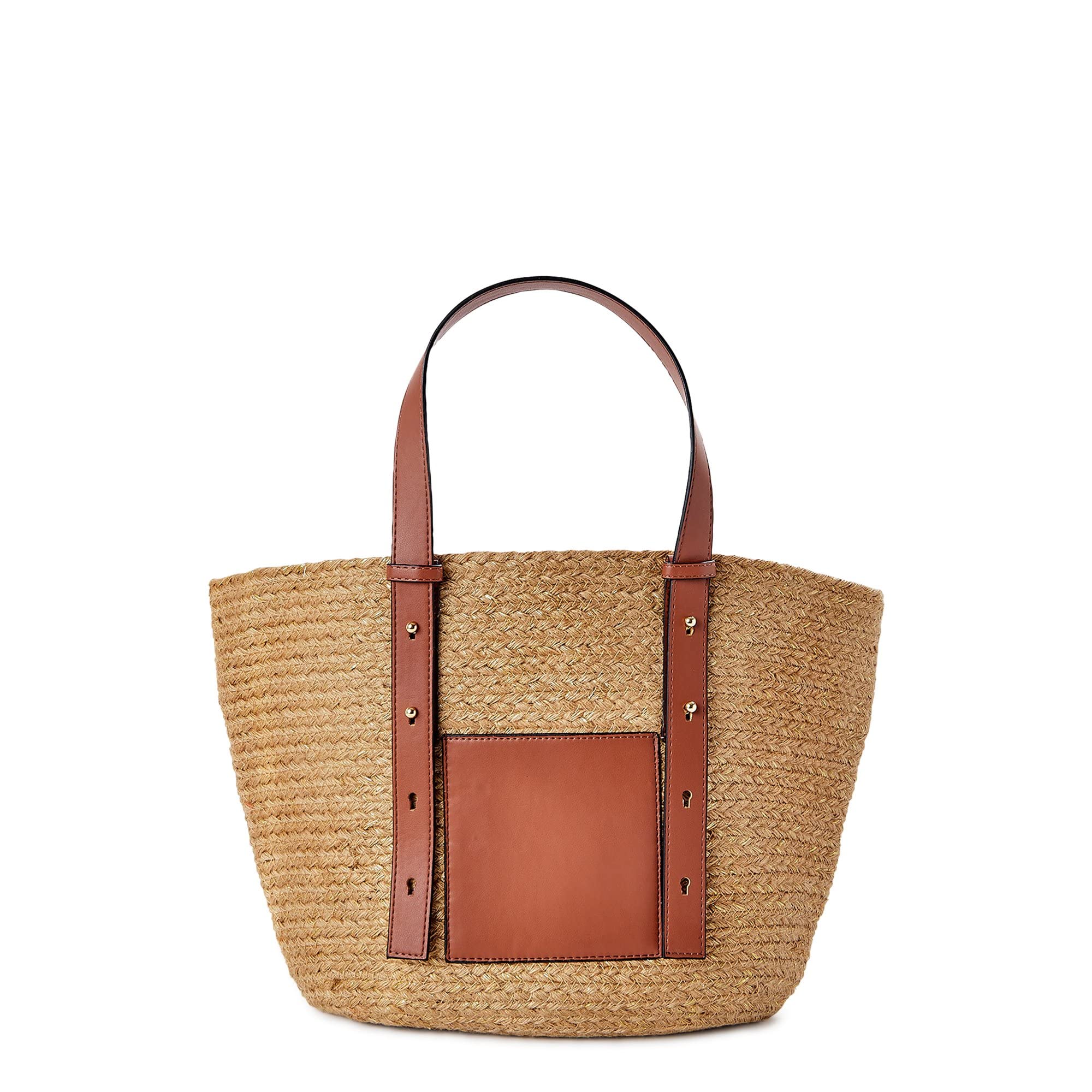 Jute Pocket Tote, Straw Bag, Summer Beach Bag, Everday Bag. (Brown)