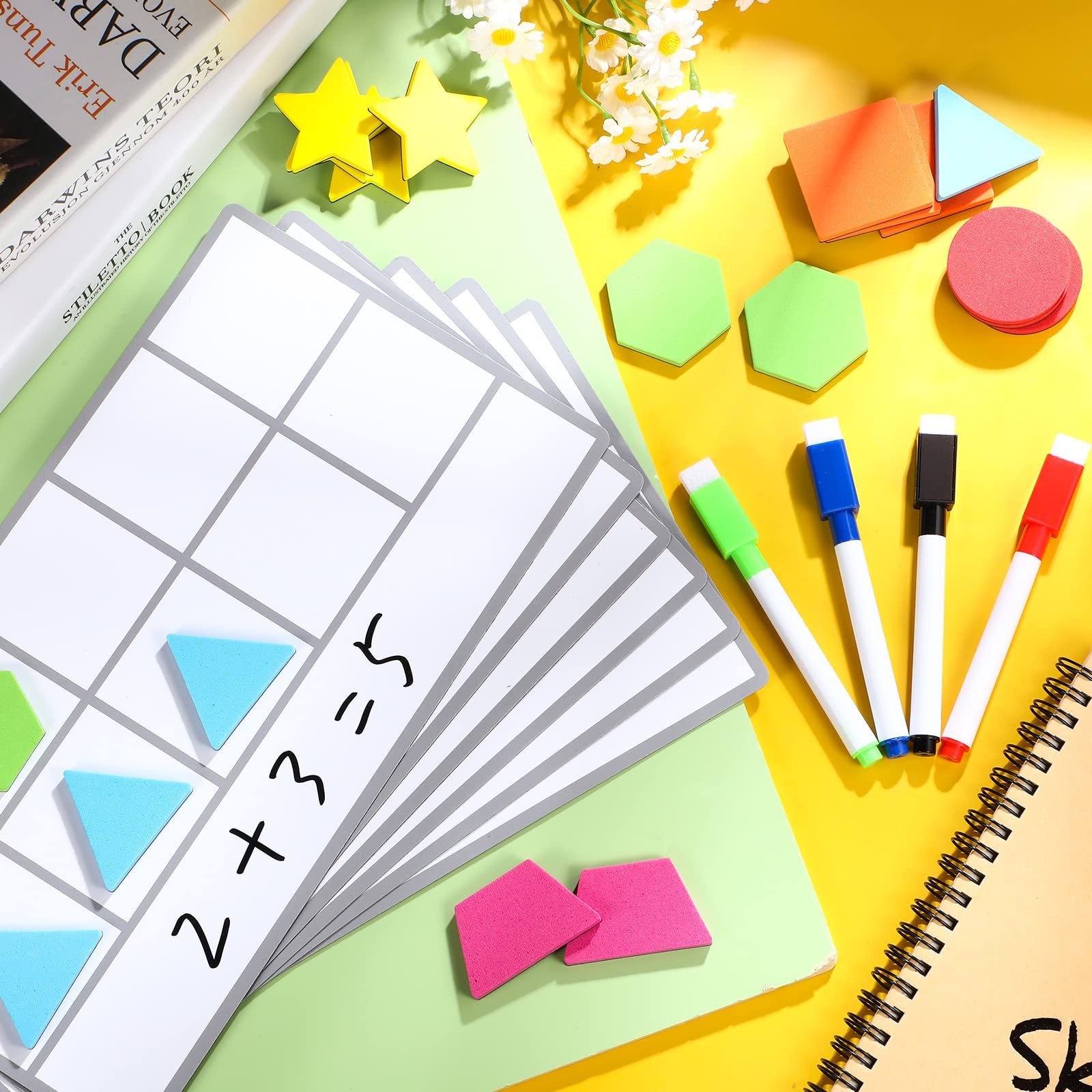 Harrycle 72 Pcs Magnetic Ten Frame Sets Math Manipulative for Kindergarten Math Games 6 Ten Frames 60 Magnetic Math Counters 4 Dry Erase Markers Toddler Learning Toys Game for Elementary Preschool