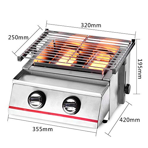 Portable Grill, 2-Burner Grill LPG Gas BBQ Grill, Tabletop Smokeless Outdoor Barbecue Cooker, for Parties, Backyard Barbeques, Camping, Tailgating or Picnicking