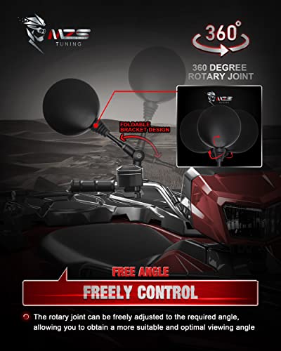 MZS Motorcycle Mirrors, Foldable Adjustment Rear View Mirror 8mm 10mm Universal Handlebar Mount Round Compatible with Motorbike Adventure Dirt Street Bike ATV Quad Snowmobile Scooter Coolster Moped