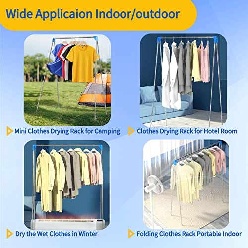 Portable Travel Garment Rack, Upgraded Easy Folding Mini Drying Clothes Rack, Retractable Drying Rack for Laundry, Travel, Camping, Hotel, Dance + 4 Folding Coat Hangers (Longer & Thicker)