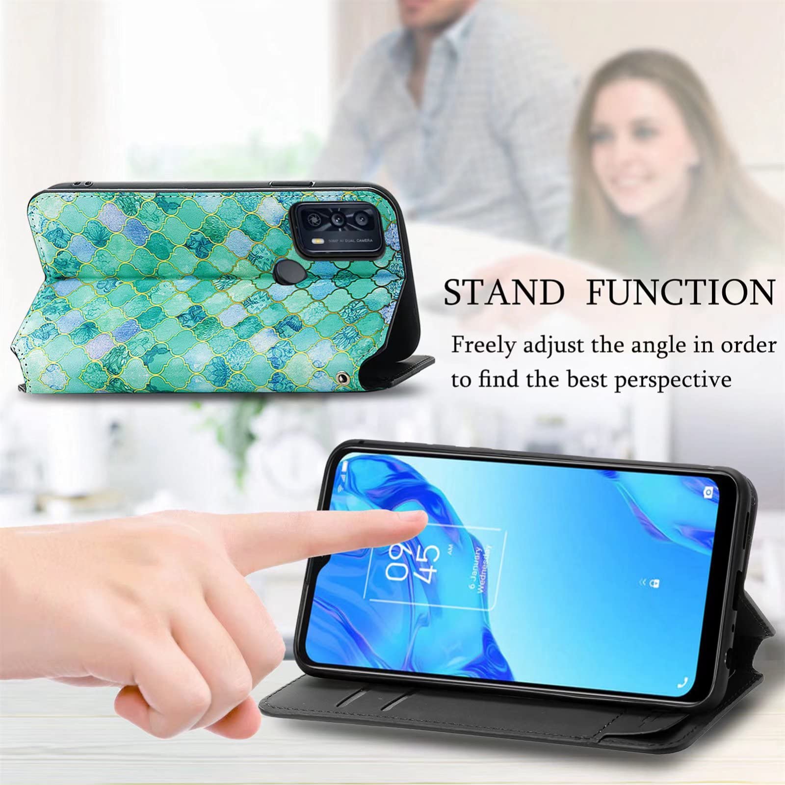 FTRONGRT Case for Tecno Camon 18 P, with Mobile Phone Holder, Fall-Proof, Suitable for Tecno Camon 18 P Folding Mobile Phone Leather Protective Shell.Emerald