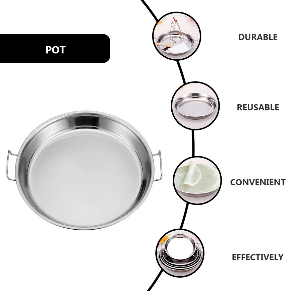 Hemoton 4pcs Stainless Steel Everyday Pan Cold Noodle Plate Chef Stir Fry Pan Steamer Pot Saucepot Casserole Pot Tray Dish with Handles for Home Kitchen Food Serving