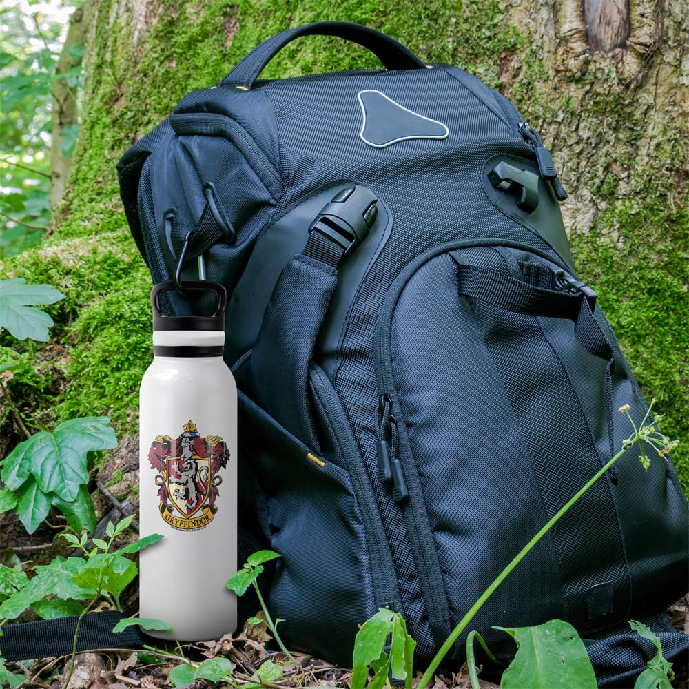 Harry Potter OFFICIAL Gryffindor Crest 24 oz Insulated Canteen Water Bottle, Leak Resistant, Vacuum Insulated Stainless Steel with Loop Cap, White