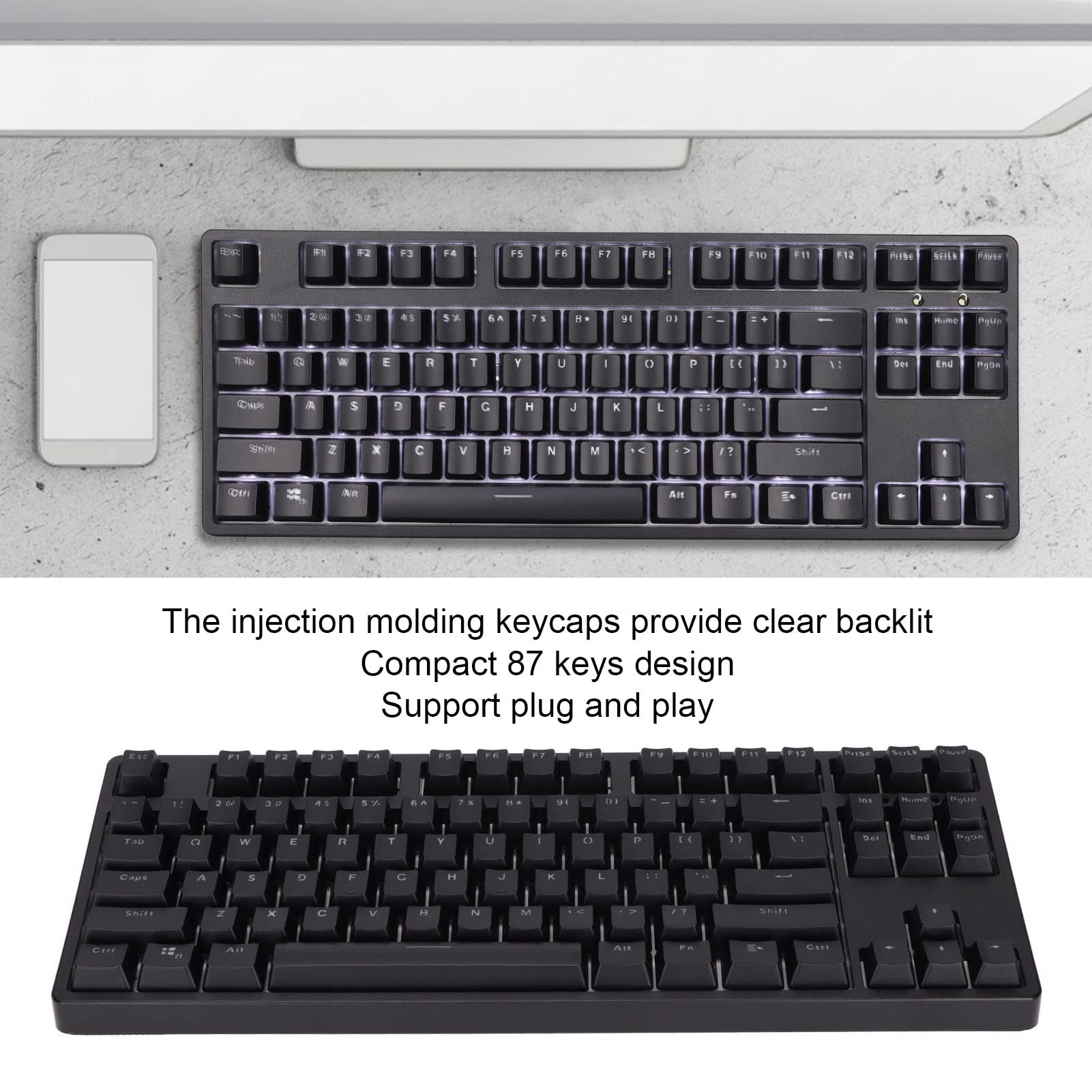 LBEC Gaming Keyboard, 87 Keys Wired Keyboard Ergonomic Design for Dormitory