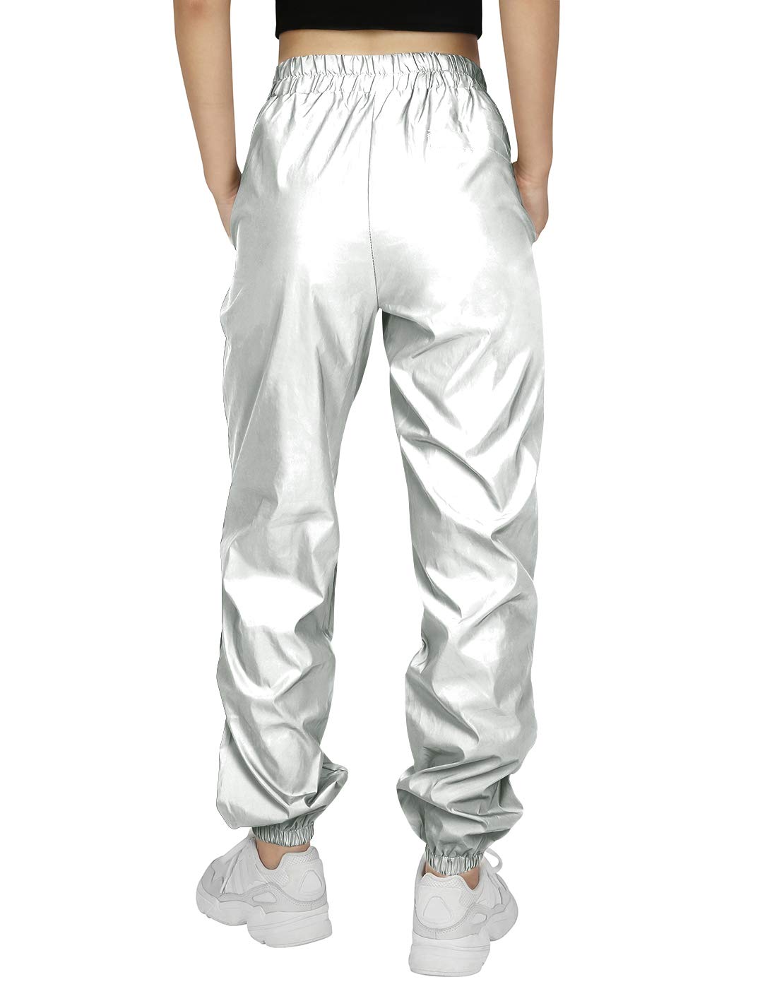 HDE Reflective Joggers Pants for Women High Visibility Jogger Windbreaker Pant Gray - S