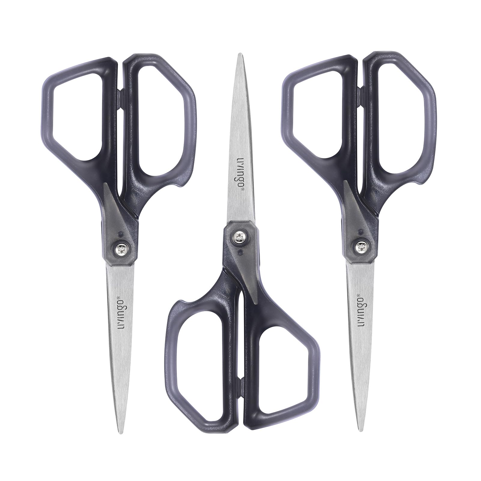 LIVINGO Scissors All Purpose for Office - 3 Pack 8 Inch Sharp Stainless Steel Heavy Duty Fabric Paper Cutting Shears for Crafts, Sewing School Home Use