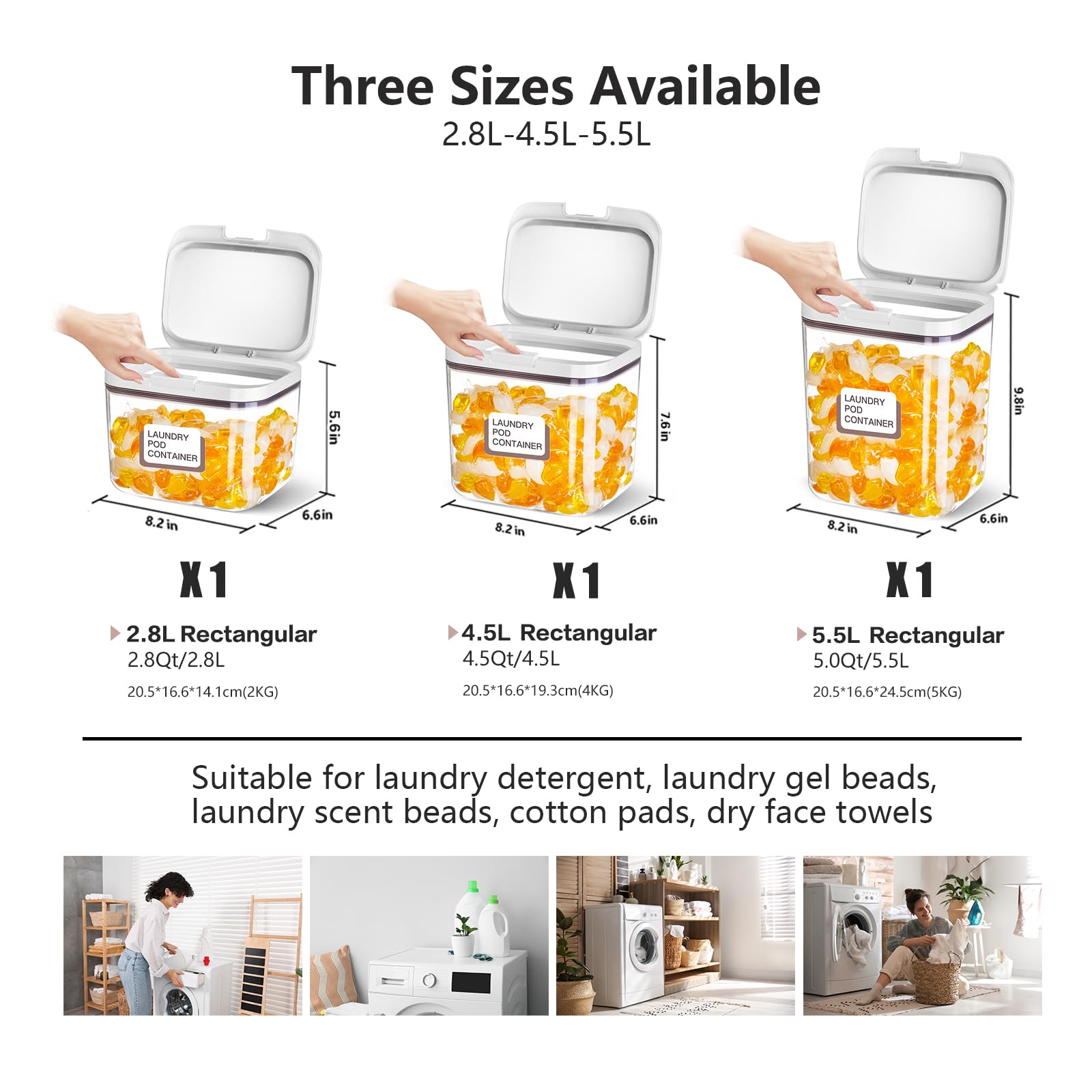 LivLab Laundry Pod Container with Lid, 200 Capacity for Laundry Room Organization, Laundry Detergent Dispenser, Translucent White (200 Pods)