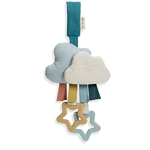 Itzy Ritzy Jingle Travel Toy for Stroller, Car Seat or Activity Gym - Baby Hanging Toy Features Jingle Sound, Clinking Rings & Adjustable Attachment Loop (Pastel Rainbow)