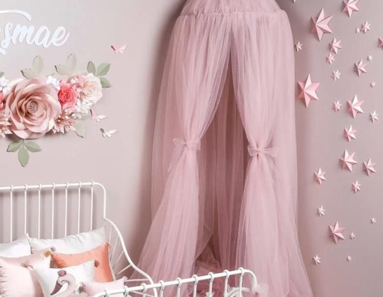 Modern Nursery Kids Bed Canopy - Baby Crib Bed Mosquito net reading Nook - princess house castle bed hanging sheer Canopy 10 layers (PINK)