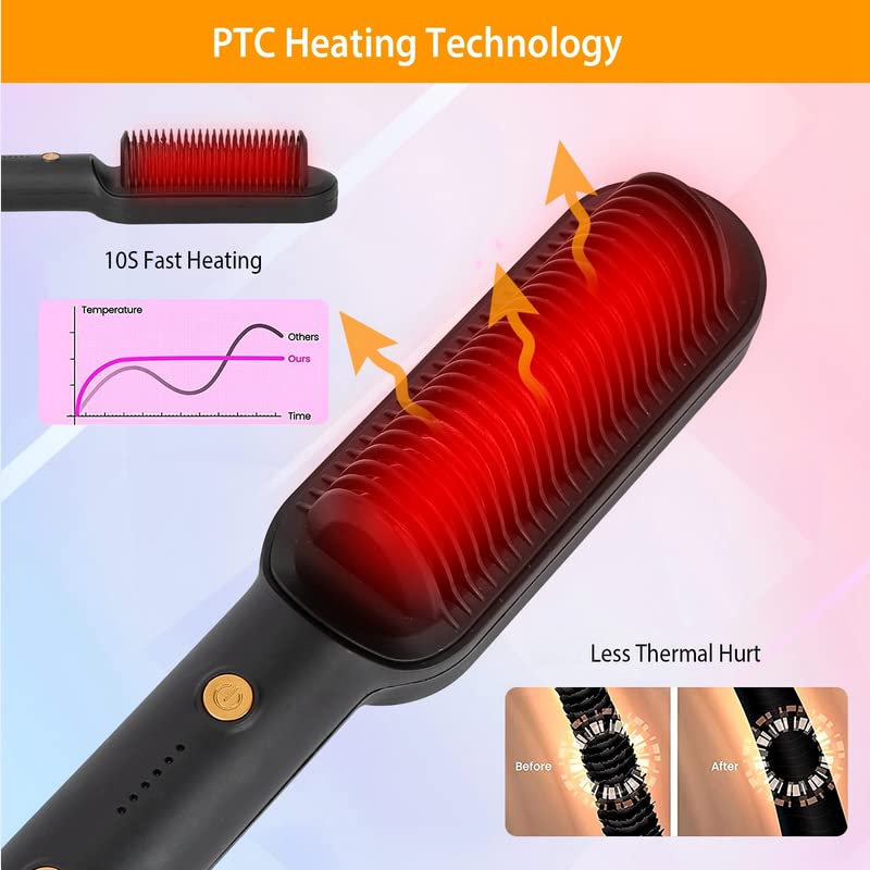 Hair Straightener Comb Matte Black, 10s Fast Heating & 5 Temp Settings & Anti-Scald, Perfect for Professional Salon at Home