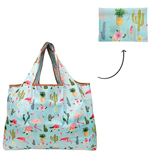 Wrapables Eco-Friendly Large Nylon Reusable Shopping Bags (Set of 2), Flamingo Fun