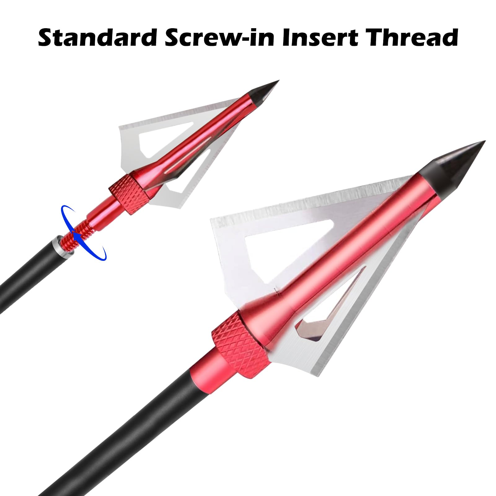 Fixed Blades Stainless Steel Hunting Broadheads 3 Blades (Pack of 12),Arrow Tips with Standard Screw-in Head for Crossbow Compound Recurve Bow Bow Archery Hunting