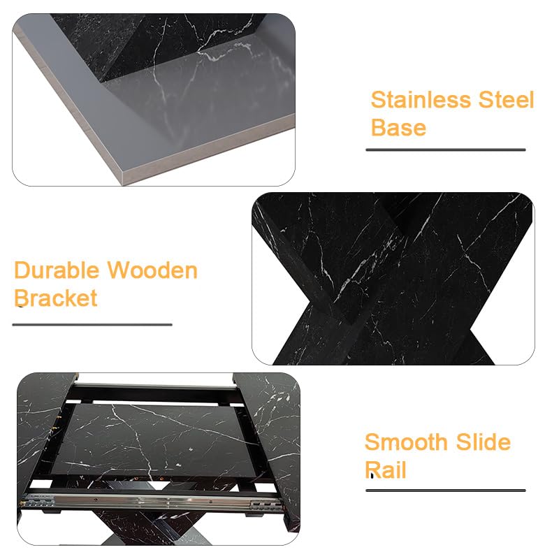 HomVent Expandable Dining Table with Wooden Top Faux Marble Dining Room Table for 4-6 People,Expandable 47.24β-62.99" Dining Room Table Black Marble Grain Kitchen Table for Small Space,Apartment