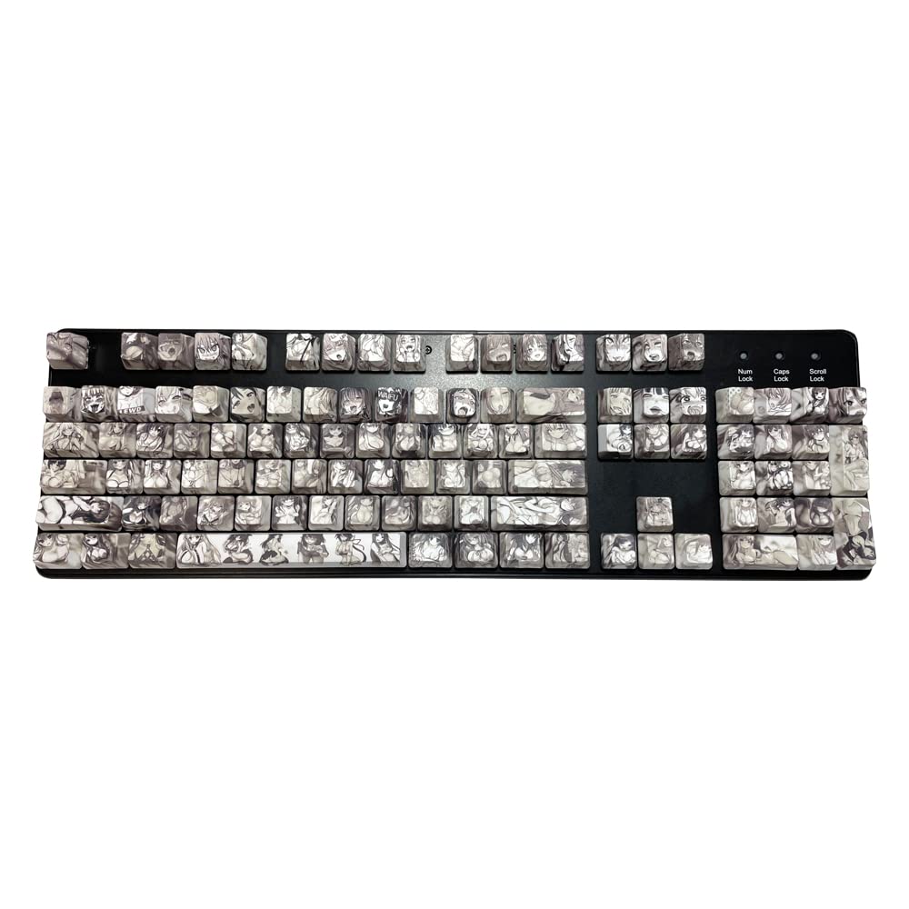 JYWF108 PBT Dye Sublimation Keycap Anime keycaps for Mechanical Gaming Keyboards (Cherry Switches) (Black and White)
