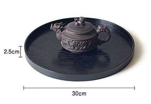 Islandoffer Premium Japanese Style Cherry Pattern Round Tea Tray, Black