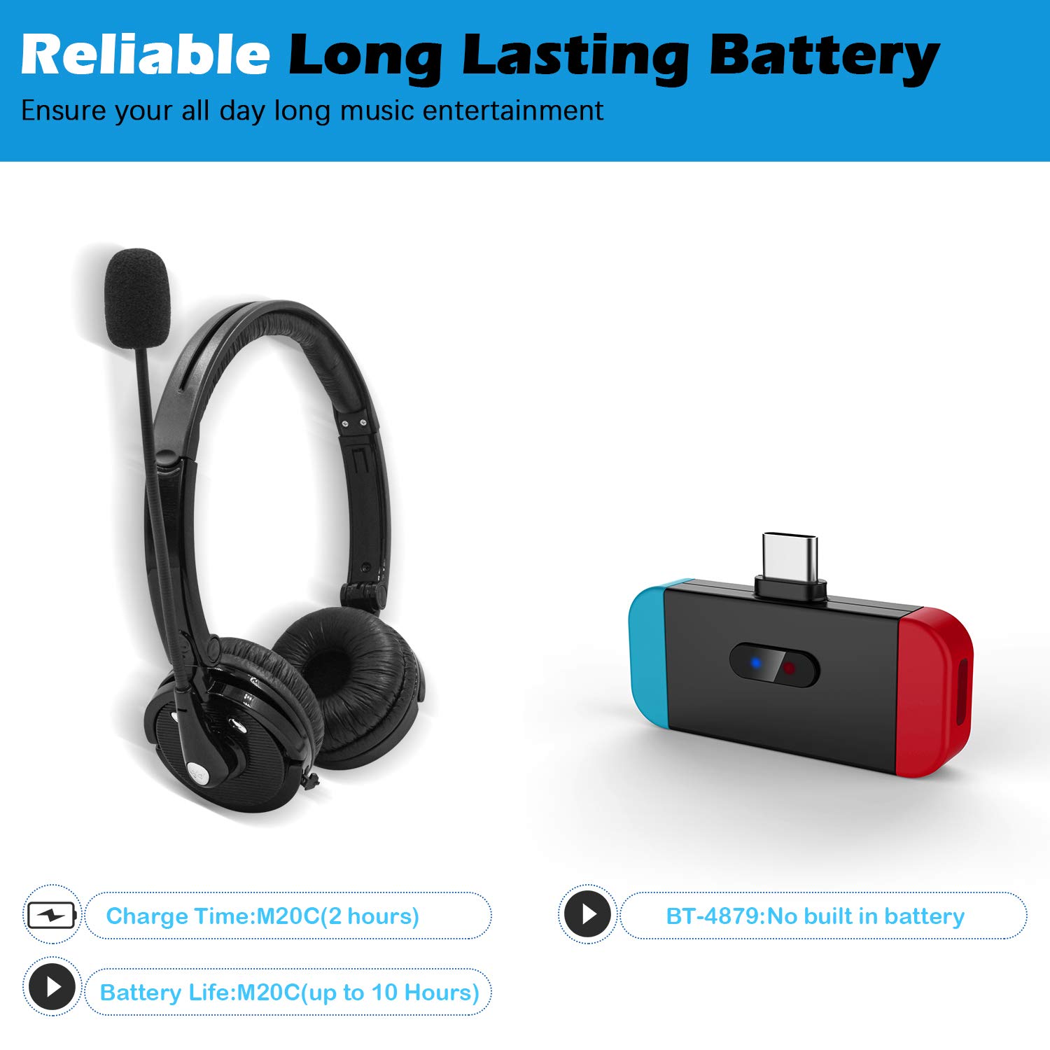 Friencity Wireless Gaming Headset w/Bluetooth Audio Transmitter Adapter set for Nintendo Switch, PC, PS4, PS5, Built-in mic, Support in-Game Voice Chat, Low Latency, Dual Headphones