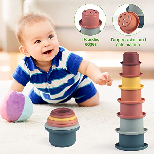 J QUATTUOR Stacking Cups Bath Toy for Babies, Toddlers,7PCS, Stackable Nesting Cups Toy for Kids, Early Educational Montessori Toy Gift for Boys Girls, 6+ Months