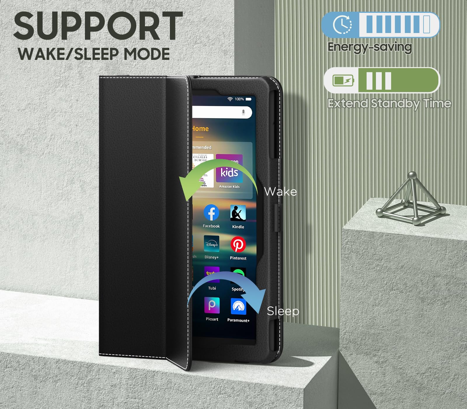 MoKo Case Fits Kindle Fire HD 8 & 8 Plus Tablet (12th Generation/10th Generation, 2024/2022/2020 Release) 8",Slim Folding Stand Cover with Auto Wake/Sleep - Black