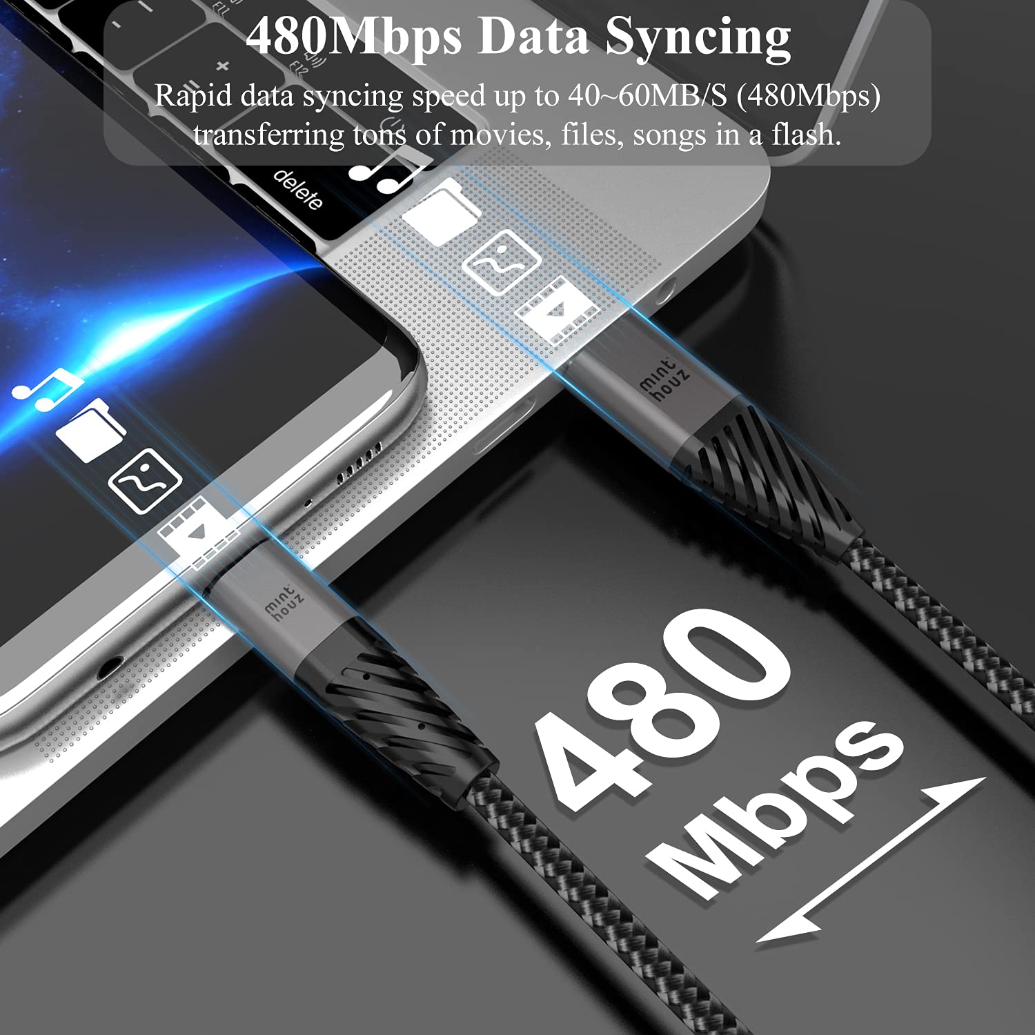 Minthouz USB C 60W Cable 3A Fast Charge - USB A to Type C Charge Cable, Compatible with Samsung Galaxy S10 S9 S8 Plus Note 9 8, Huawei, Moto Z Z2, LG V30 V20 [1-Pack 6ft]