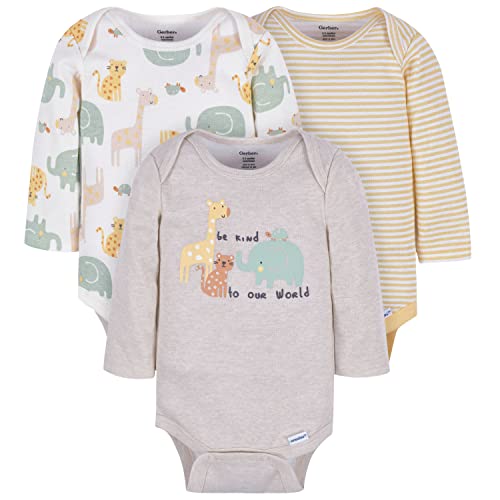 Gerber Unisex Baby 3-Pack Long Sleeve Onesies Bodysuit Kind World White 6-9 Months