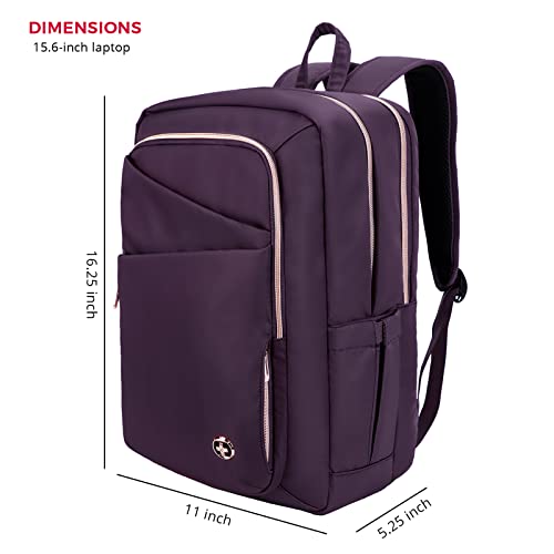Swissdigital Design Katy Rose Laptop Backpack For Women,College Bookbags With USB Charging Port,Large Capacity Computer Backpacks For Work Business Purple(SD1006F-46)