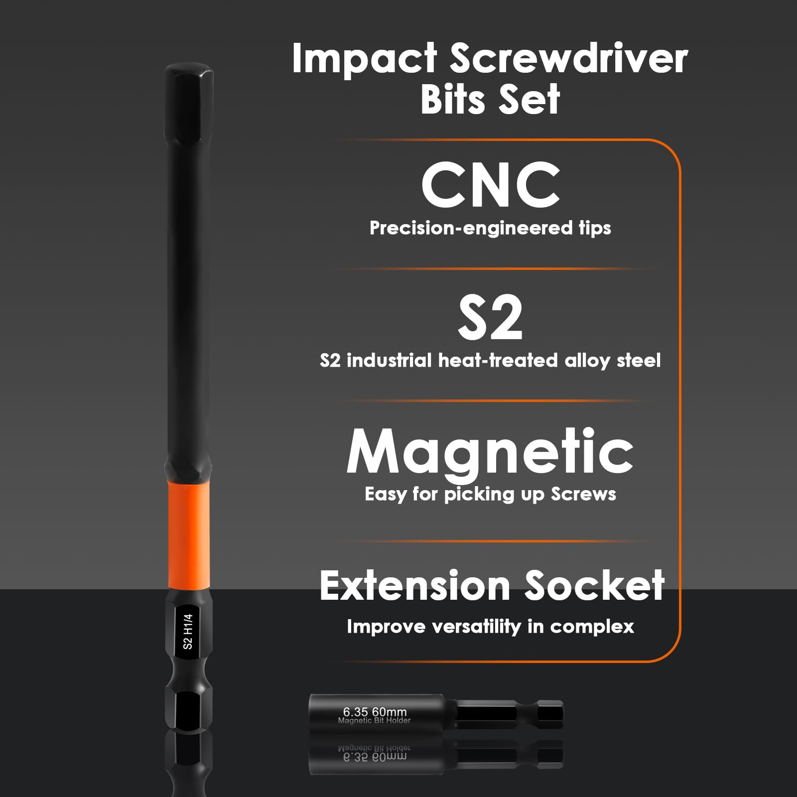 Nicofie Impact 4" Long Allen Wrench Drill Bit Set Hex Bit Set 20pcs (Metric&SAE), 1/4" Hex-Shank S2 Steel Hex Head, CNC Machined Tips with Extension Socket and Storage Box
