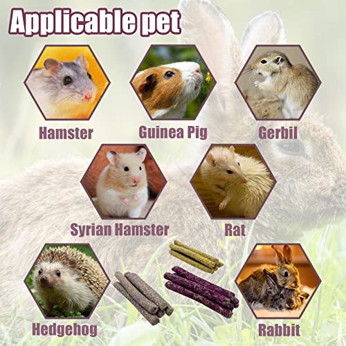 Natural Timothy Rabbit Hay Sticks 15PCS Flowers Flavored Bunny Chew Toys Handmade Hamster Timothy Molar Rod Teeth Treats for Rabbit Hamster Chinchilla Guinea Pig Gerbil