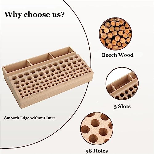 NahNah Leather Craft Tool Holder, 98 Holes Professional Wooden Leathercraft Stand Organizer with 3 Slots, Leather Tool Holder for Making Punch Tools Storage 10.62×5.9 in