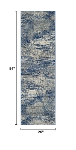 SAFAVIEH Evoke Collection 2'2" x 7' Navy/Ivory EVK272A Modern Abstract Non-Shedding Living Room Entryway Foyer Hallway Bedroom Runner Rug