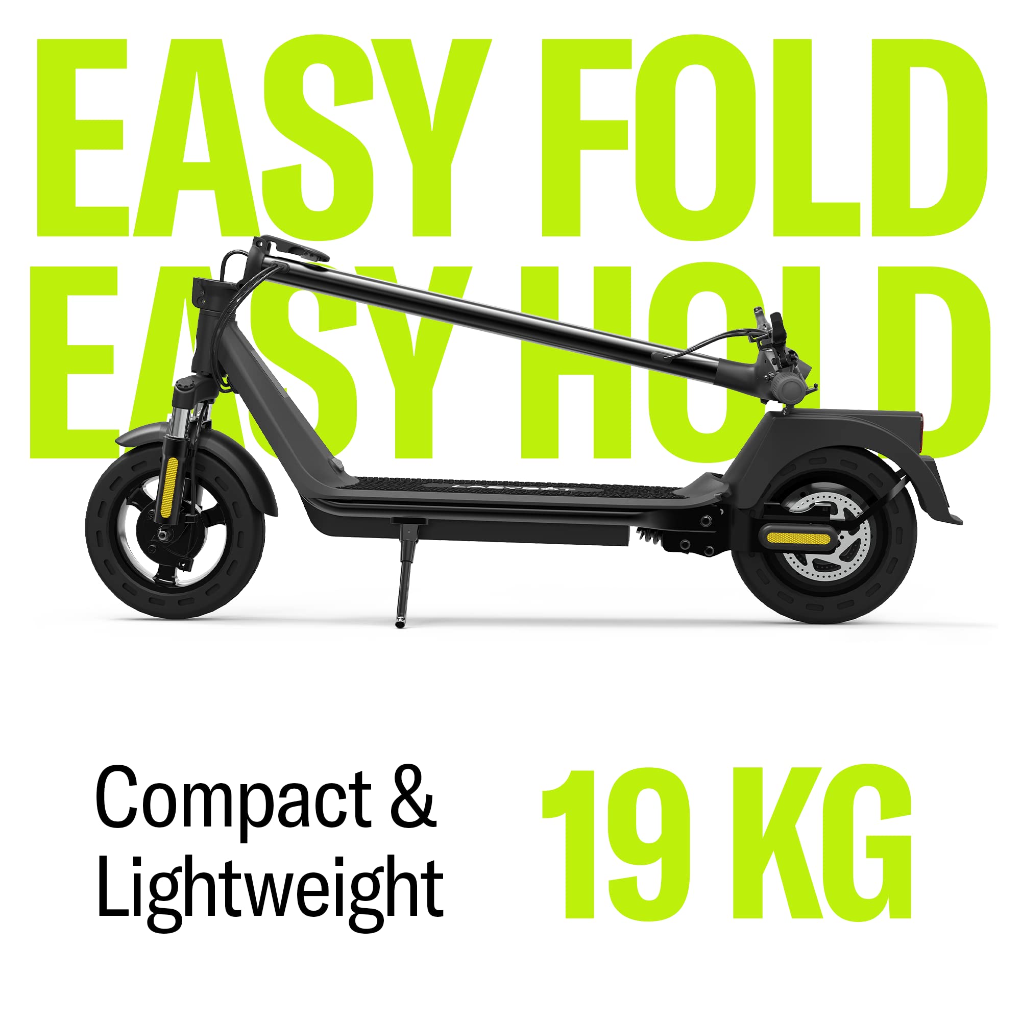 Lazy BOT X Electric Scooter 500W (850W Max) Motor, Best Battery up to 32 Mile Range, 25 MPH, Triple Pro-Disc Brakes, 10" Tires, Headlight, Front + Rear Suspension