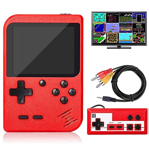 Hand-held game console, retro portable mini game console with 500 classic FC games, TV connection support, two player for kids and adults, 800mAh rechargeable (red), multilingual switch.