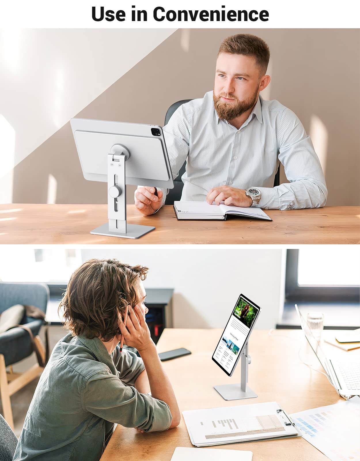 MoKo Magnetic iPad Stand, Aluminium Portable iPad Tablet Holder Compatible Apple iPad Pro 12.9 Inch 3rd/4th/5th Generation, Adjustable and Rotatable Floating Magnetic iPad Pro Stand Holder, Silver