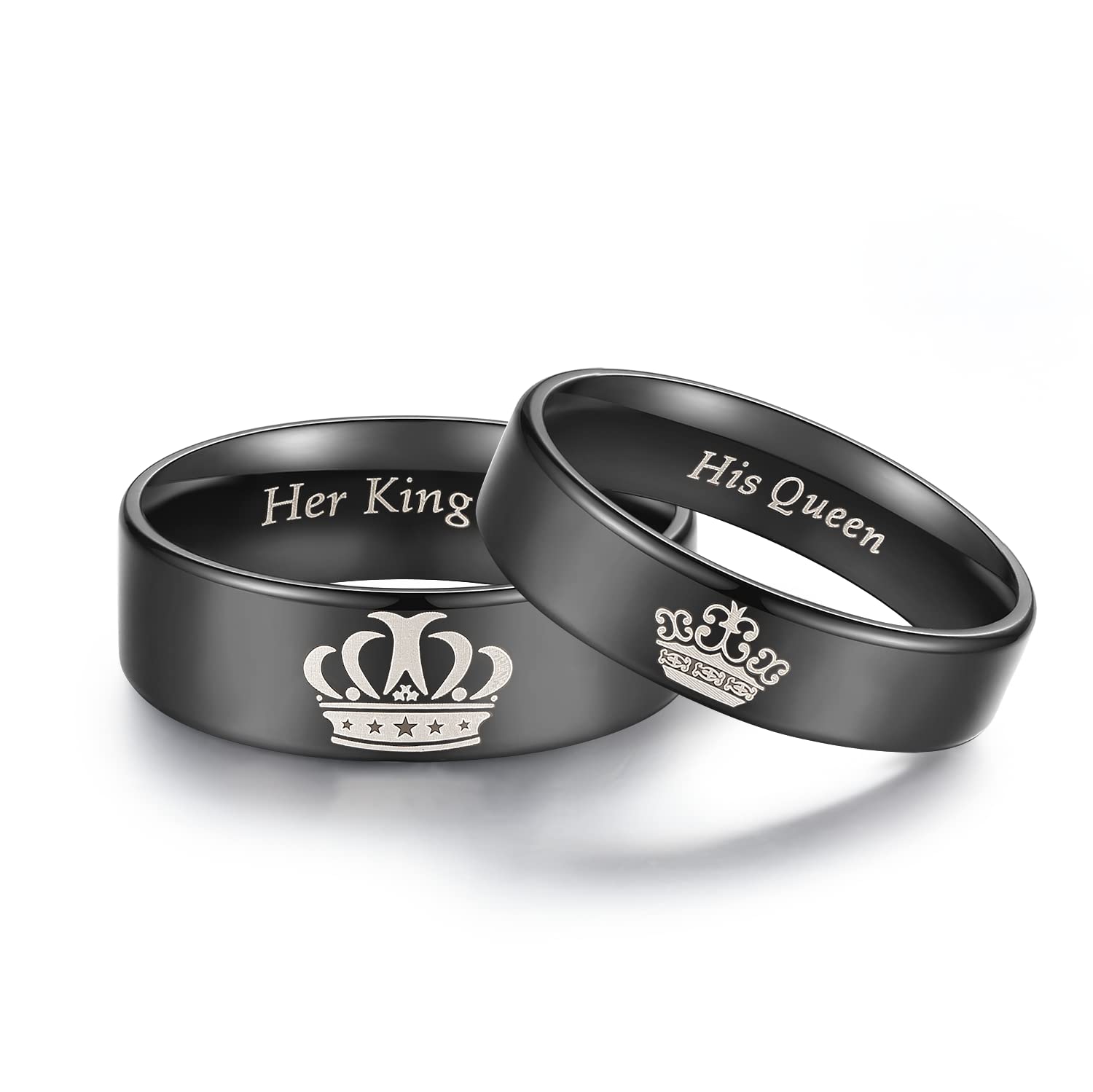 Global Jewelry Amazing Her King His Queen Titanium Stainless Steel Wedding Band Set Anniversary Engagement Promise Ring