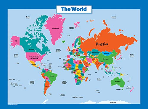 World Map and USA Map for Kids - 2 Poster Set - LAMINATED - Wall Chart Poster of the United States and the World (18 x 24)