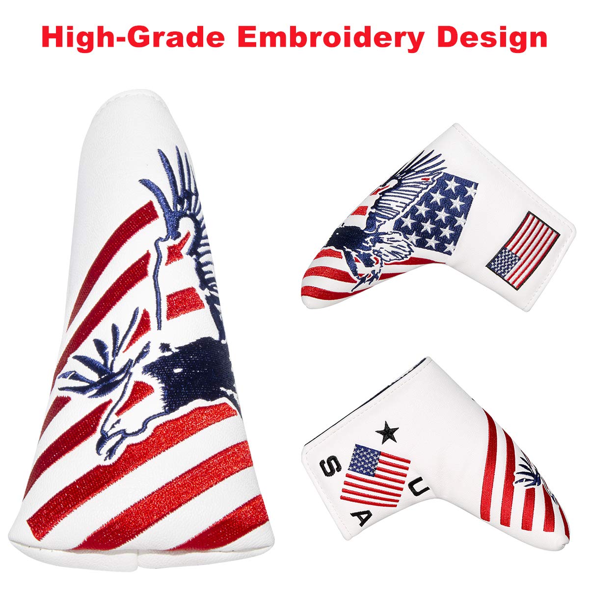 Eagle Eagles Red Blue White Leather Magnetic Blade Putter Cover Headcover Golf Club Protective Golf Accessories for Men,Patriotic