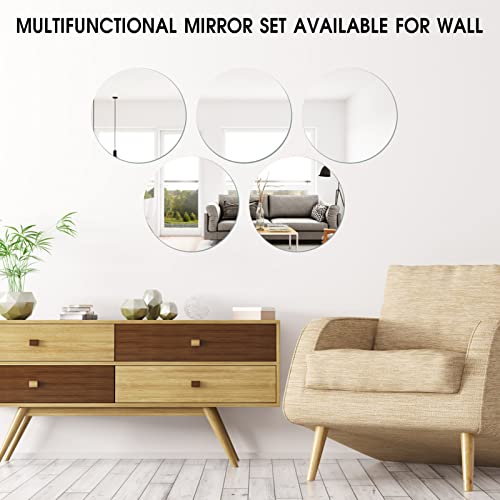 VASUHOME 12" Round Mirror Centerpieces for Tables, Mirror Tray Set for Wedding and Party Decorations, Circle Mirror Plates with Smooth Edge and Cushioned Feet, 2mm Thick