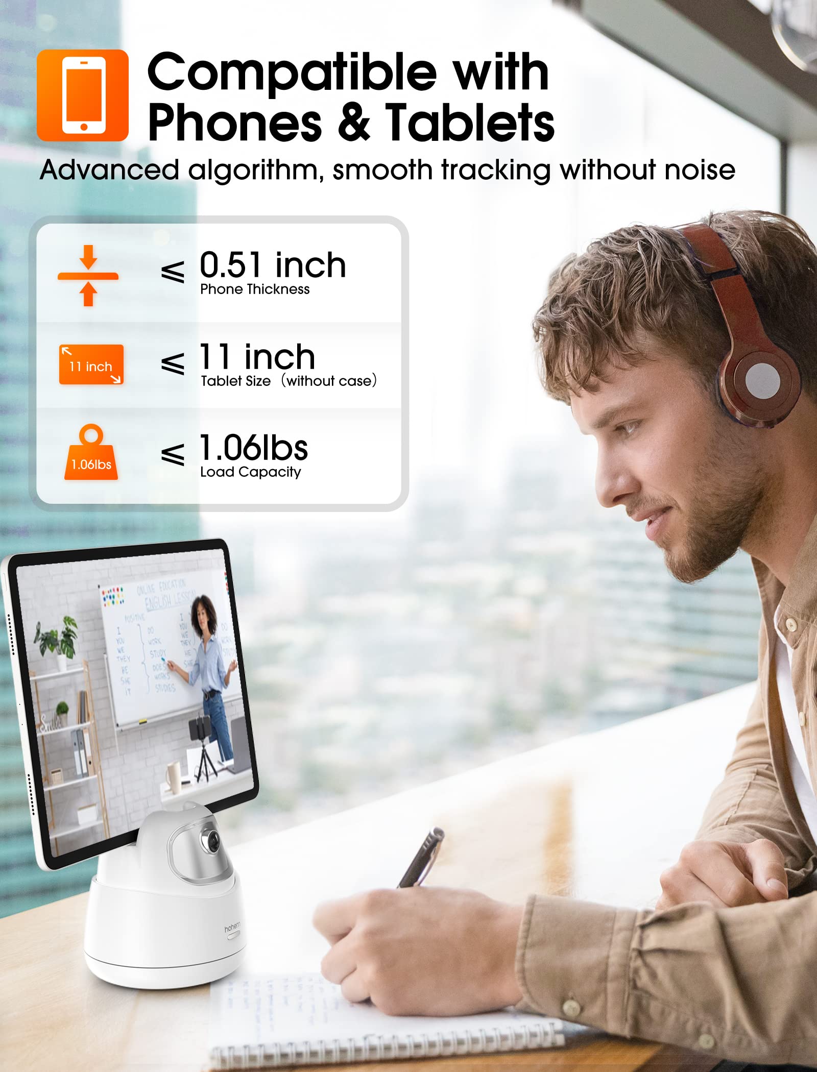 hohem GO Auto Face Tracking Tripod, No App Required, 360° and 30° Rotation 2-Axis AI Auto Tracking Phone Holder for Phone & Tablet, Gesture Control, Phone Stand for Live Streaming Vlog Video Recording