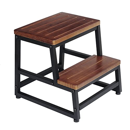 Wooden Step Stools for Kids and Adults, Heavy Duty Bed Steps for High Beds for Adults with Non-Slip Grooves Surface, 2 Step Stool for Bedroom, Kitchen, Bathroom - Holds up to 500 LBS by RORKEE