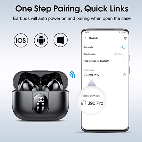 Wireless Earbuds, 2023 Bluetooth 5.3 Headphones HiFi Stereo, 40H Playtime in-Ear Earbud, Bluetooth Earbuds with LED Power Display, IP7 Waterproof Wireless Earphones Sport Headset for Android iOS
