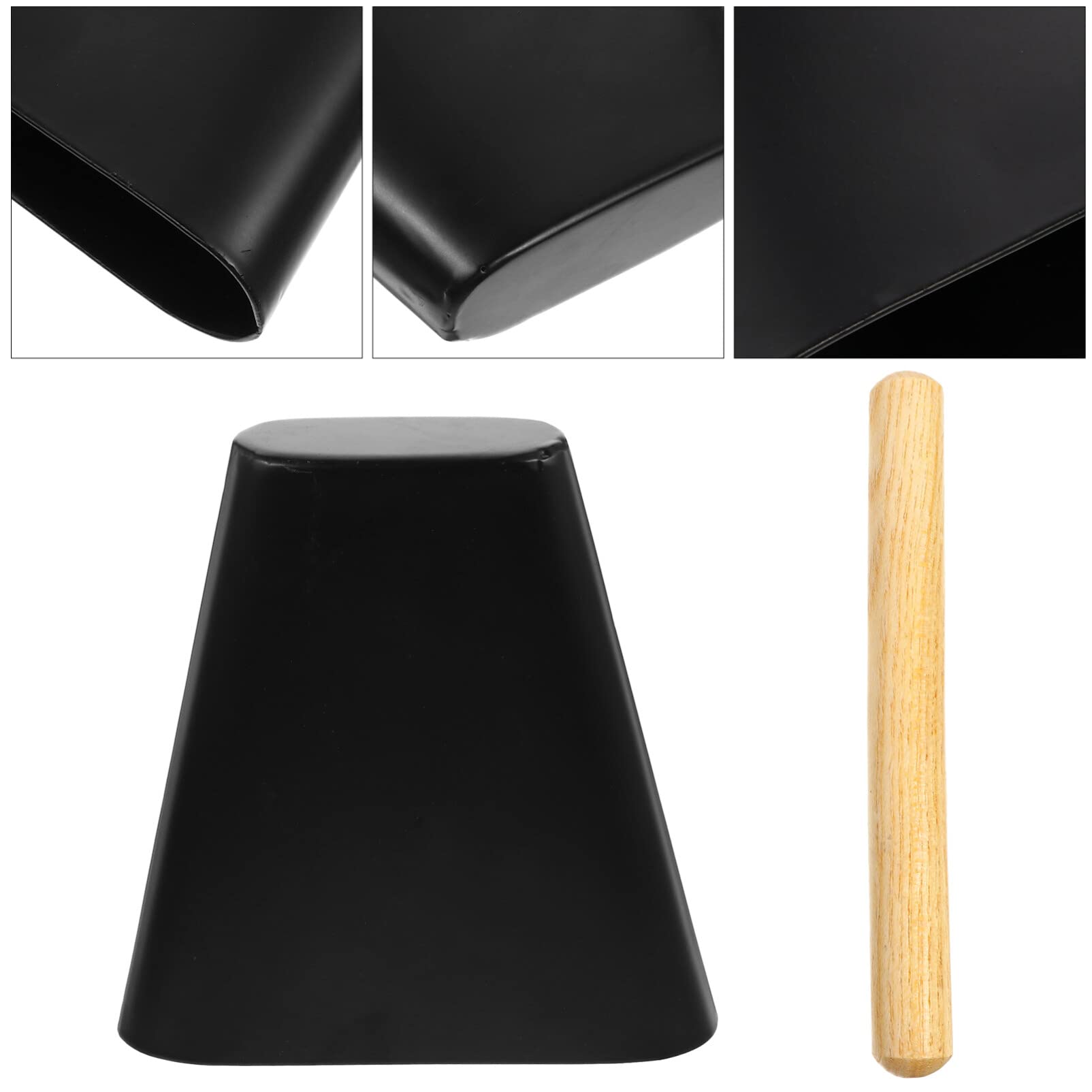 EXCEART 6 Inch Metal Cowbell With Wooden Mallet Percussion Cow Bells Noise Maker Musical Handheld Kit Drum Set Instrument Accessories Black