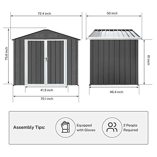 Seizeen Outdoor Storage Shed 6X4FT, Metal Tool Shed Outdoor Storage House with Base Frame & Double Lockable Doors, Steel Utility Garden Shed Outside Storage Clearance for Backyard Patio (Dark Gray)