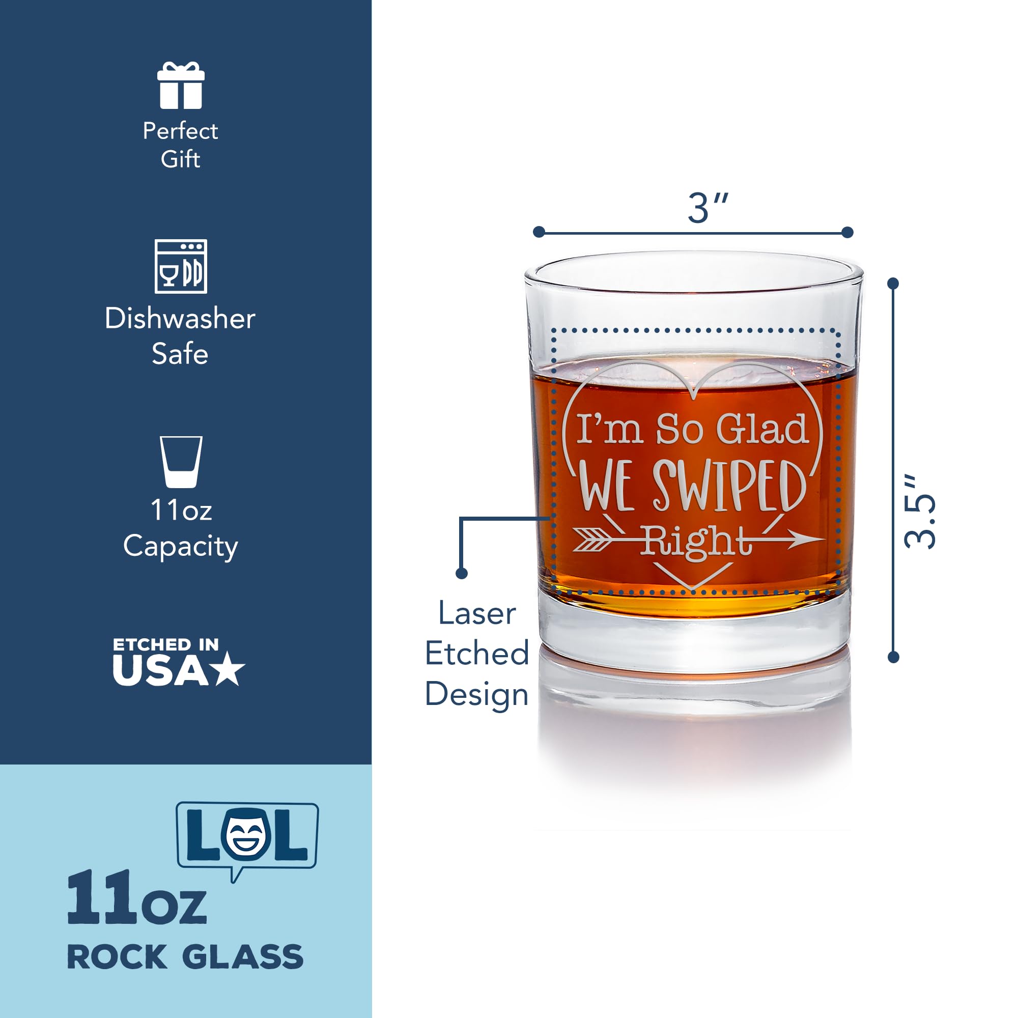 Im So Glad We Swiped Right With Heart Arrow Online Dating Round Rocks Glass - Bumble Gift, Tinder Gift, Online Dating, Valentines Gift, Boyfriend Gift